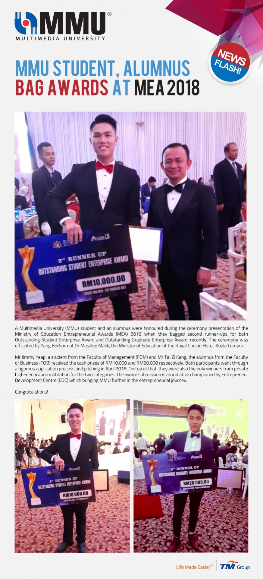 MMU Student, Alumnus Bag Awards at MEA 2018 – FOM