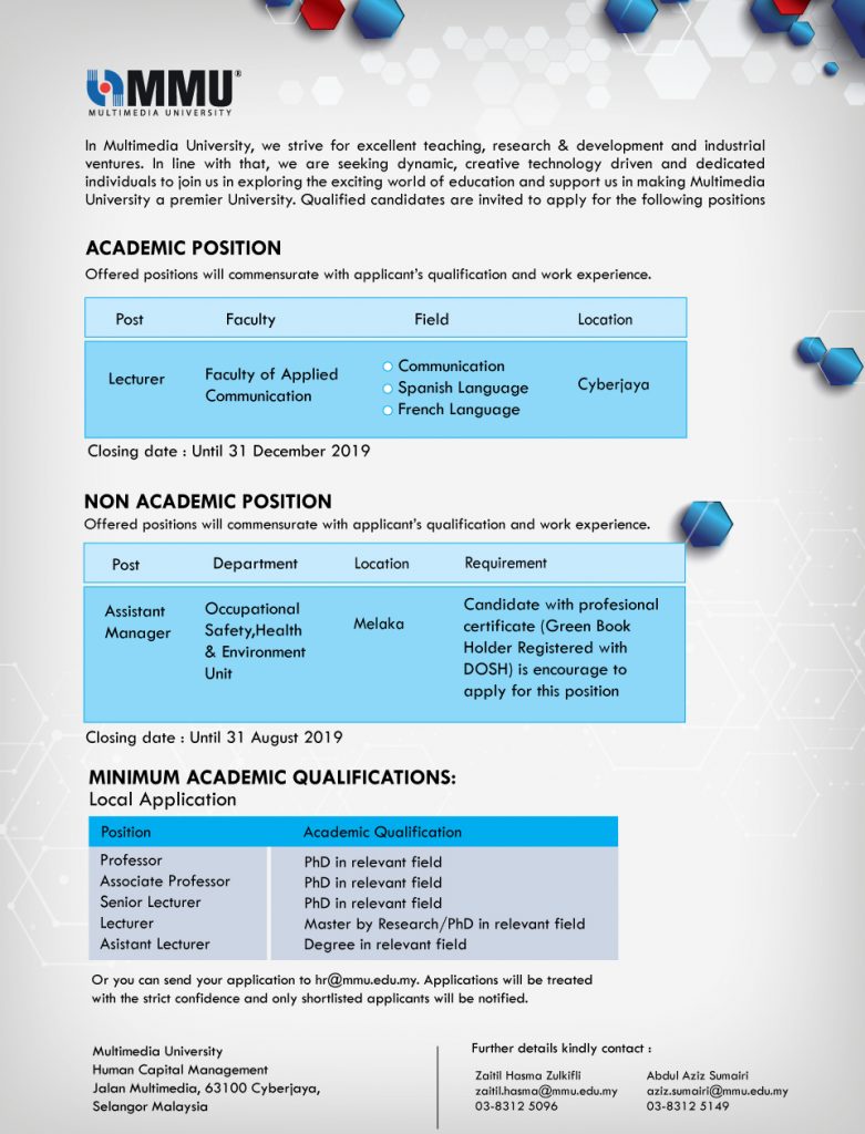Vacancy for Academic Position - Multimedia University